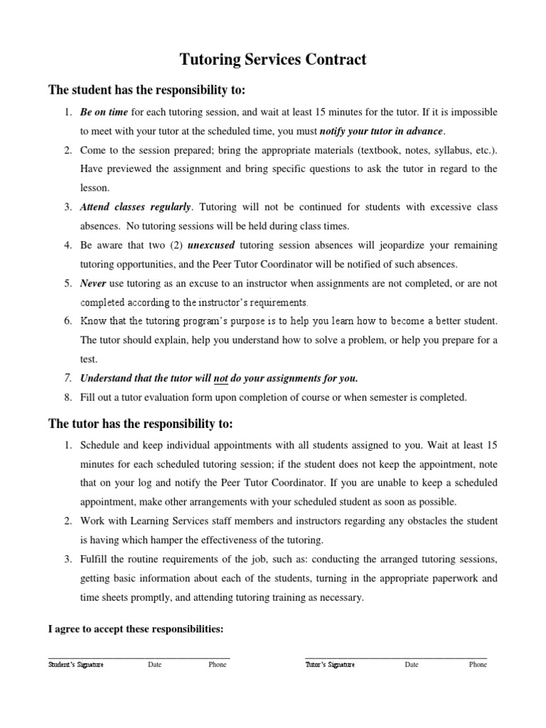 Tutoring Services Contract | PDF | Education Theory | Pedagogy