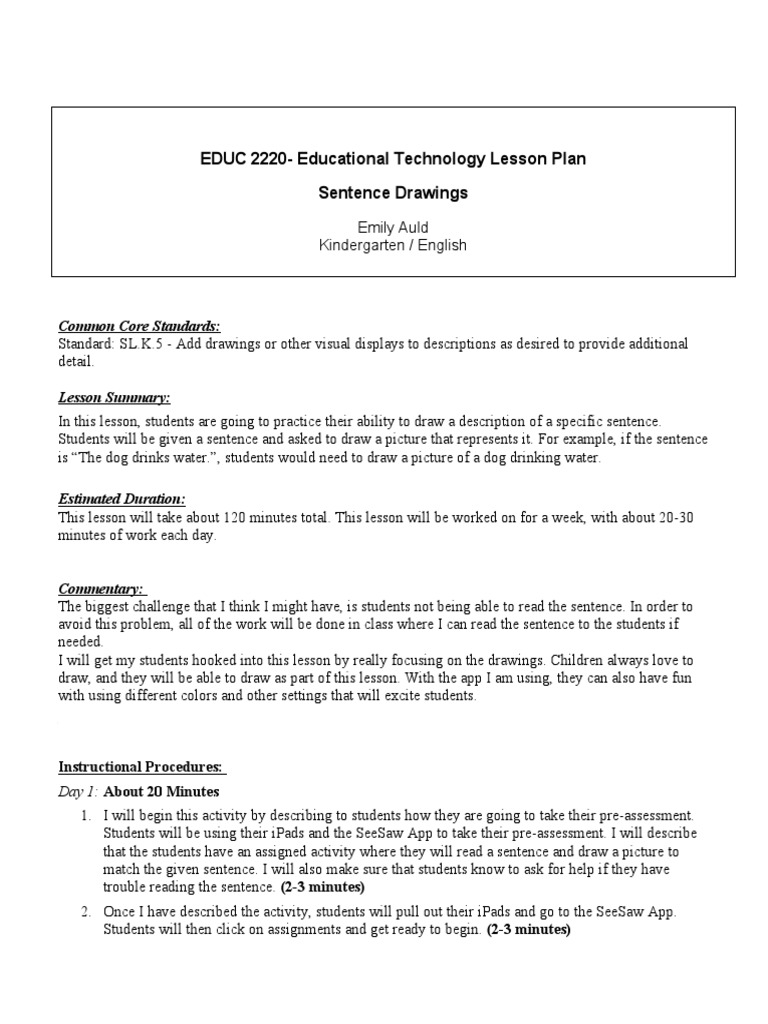 Sentence Drawings Lesson Plan | PDF