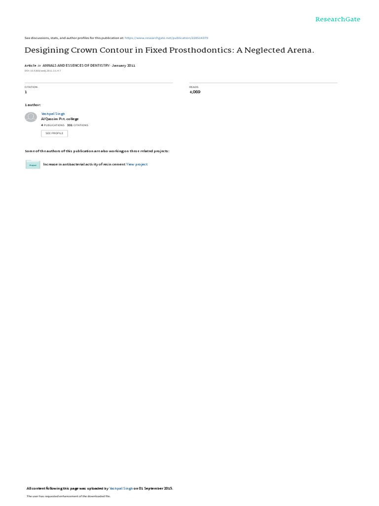 Desigining Crown Contour in Fixed Prosthodontics: A Neglected Arena ...