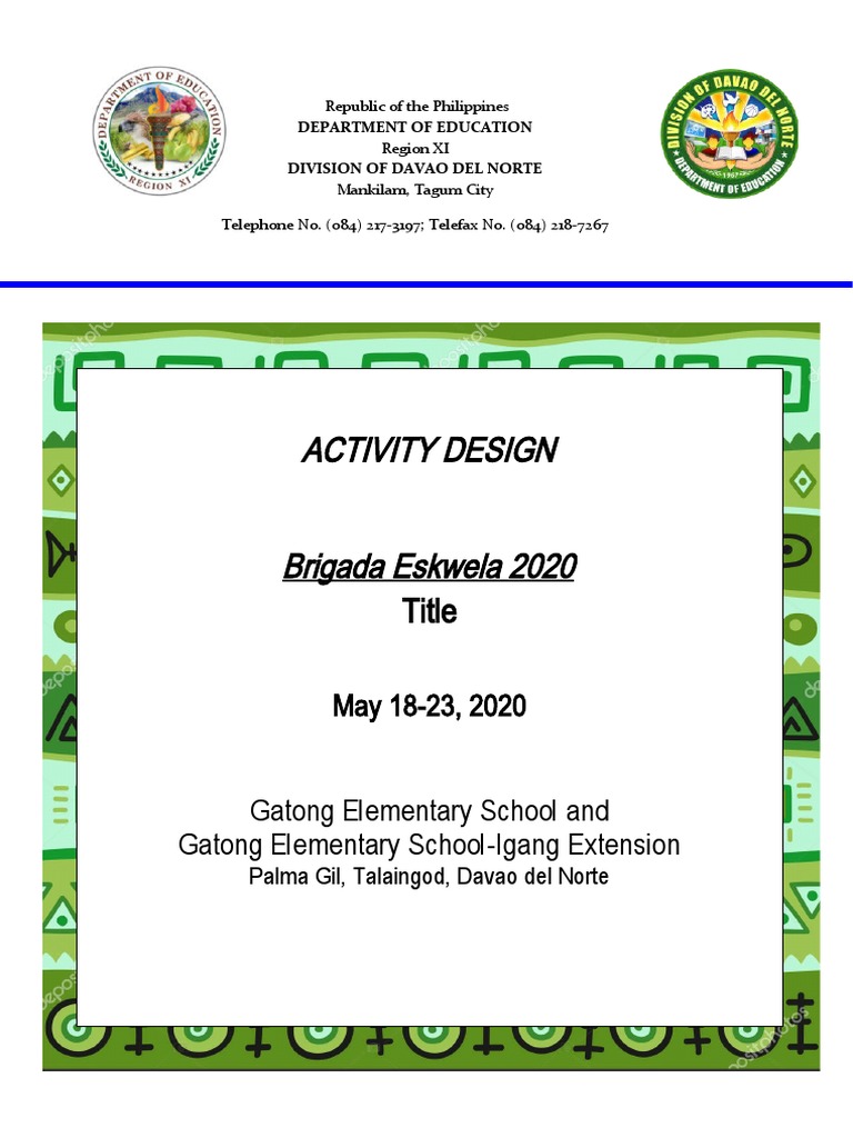 Activity Design Brigada Eskwela 2020: Title | PDF | Business