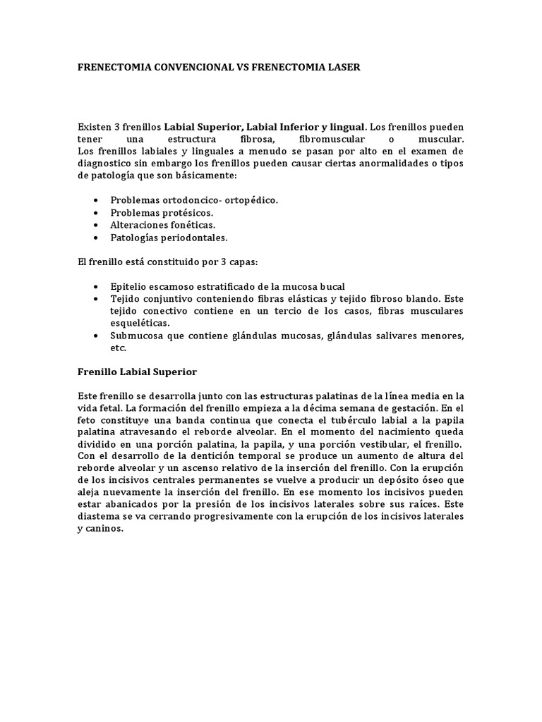 Frenectomía: Convencional vs. Láser | PDF | Cirugía | Anatomía