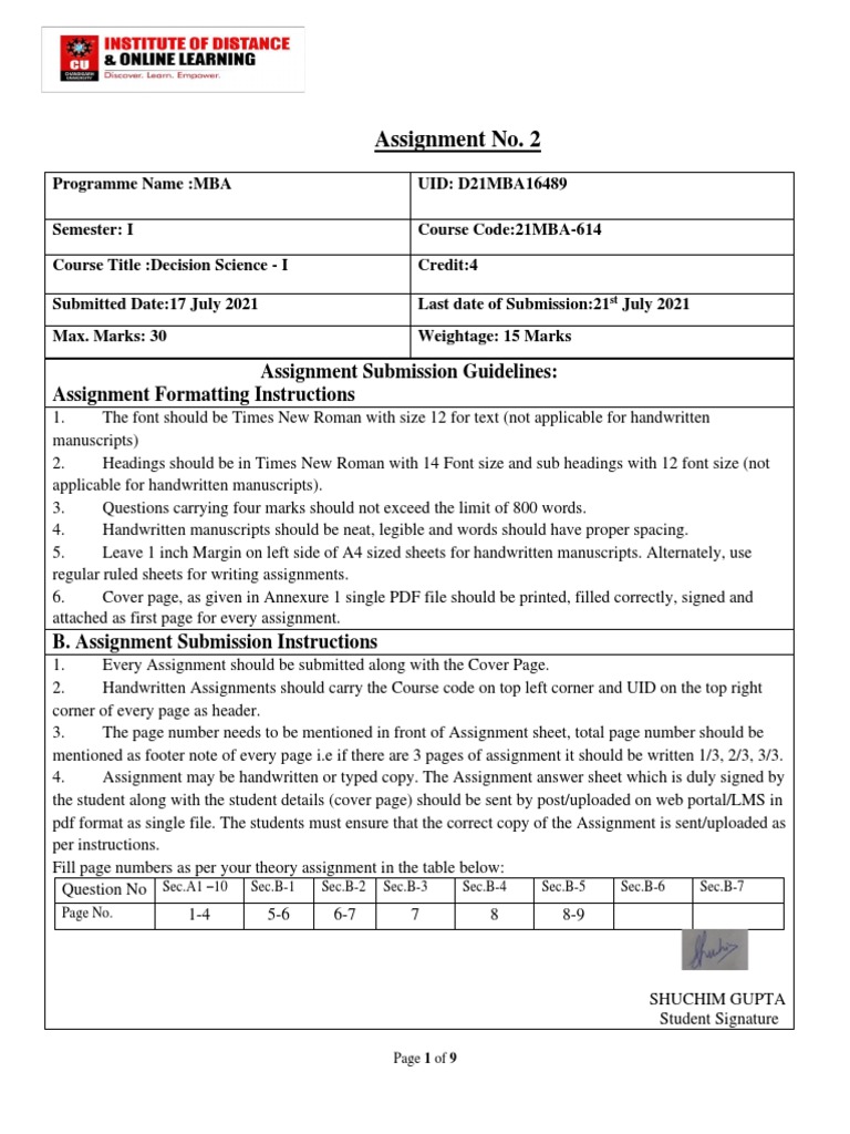 Assignment No. 2: Assignment Submission Guidelines: Assignment ...