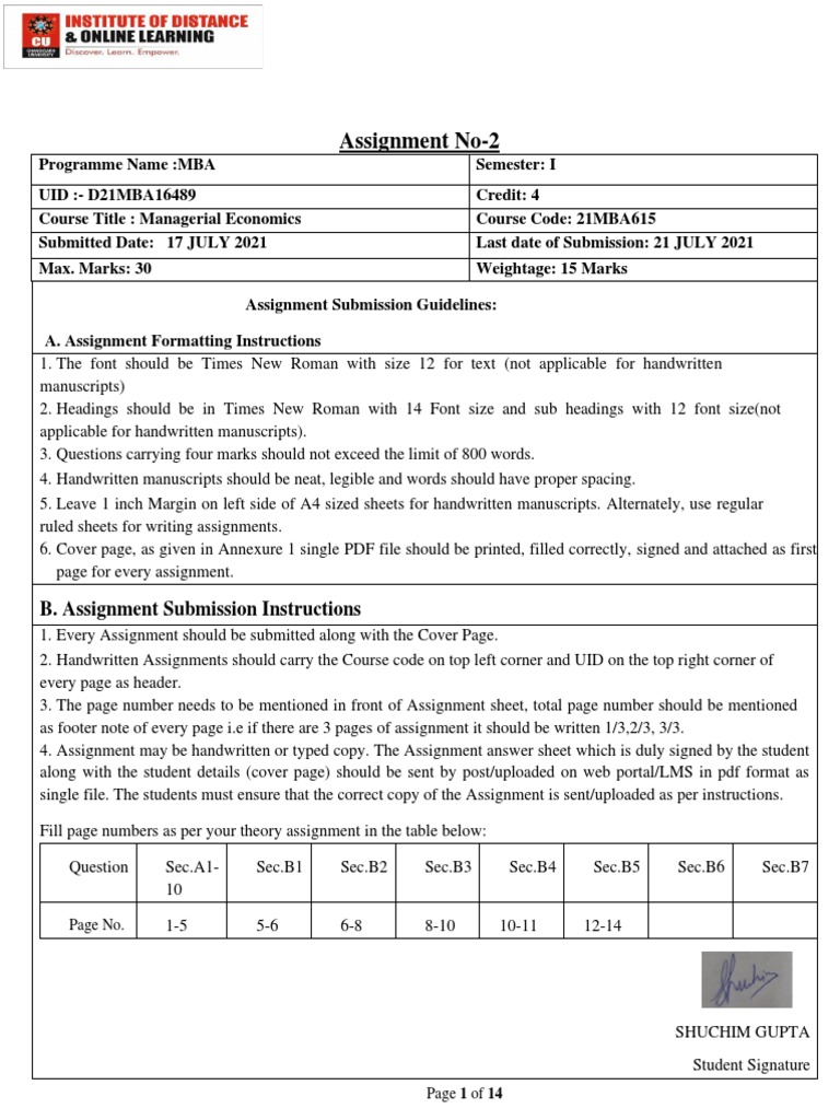 Assignment No-2: B. Assignment Submission Instructions | PDF | Utility | Average Cost