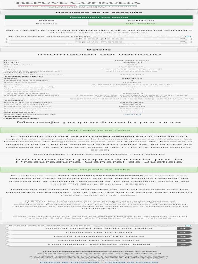 Repuve Consulta ¿Cómo Saber Si Un Auto o Moto Es Robada | PDF | Estilos de carrocería ...
