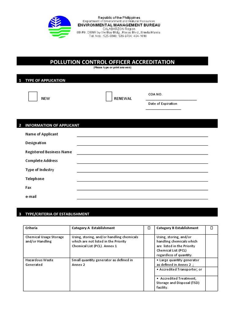 Pollution Control Officer Accreditation Application Form | PDF ...