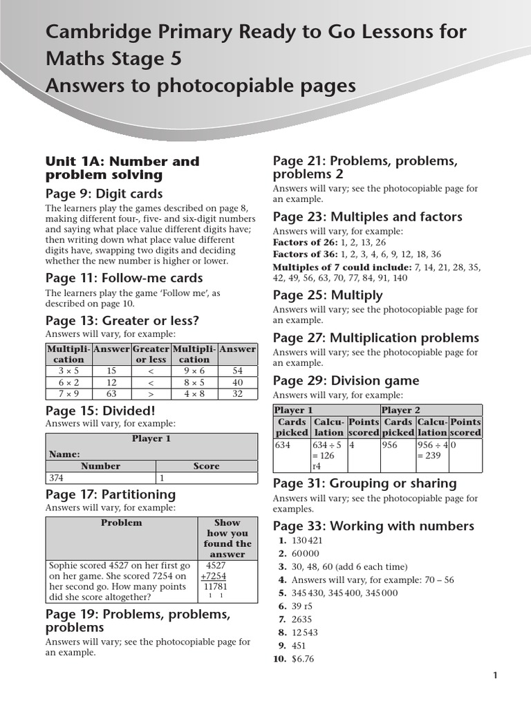 Cambridge Primary Maths Stage 5 Answers | PDF | Litre | Triangle