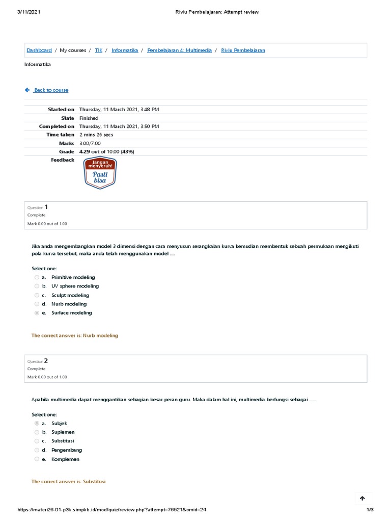 Riviu Pembelajaran - Attempt Review (MM2) | PDF