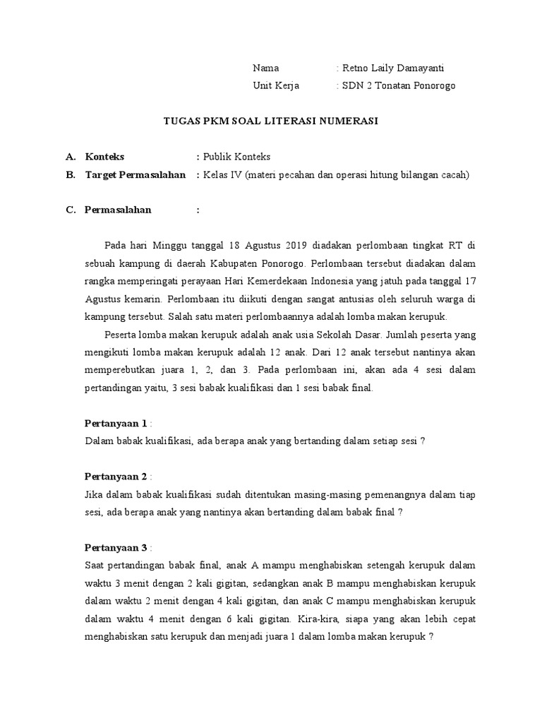 Contoh Soal Literasi Dan Numerasi Kelas Numerasi Bilangan Pembelajaran ...