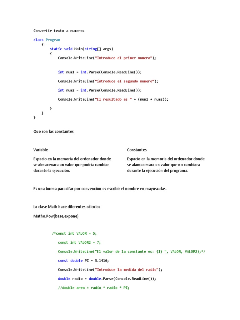 Convertir Texto A Numeros | PDF | C Sharp (lenguaje de programación ...