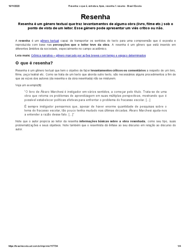2 Resenha - o Que É, Estrutura, Tipos, Resenha X Resumo - Brasil Escola ...