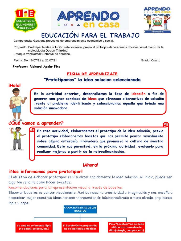 Prototipamos La Idea Solucion Seleccionada Cuarto Pdf Dibujo