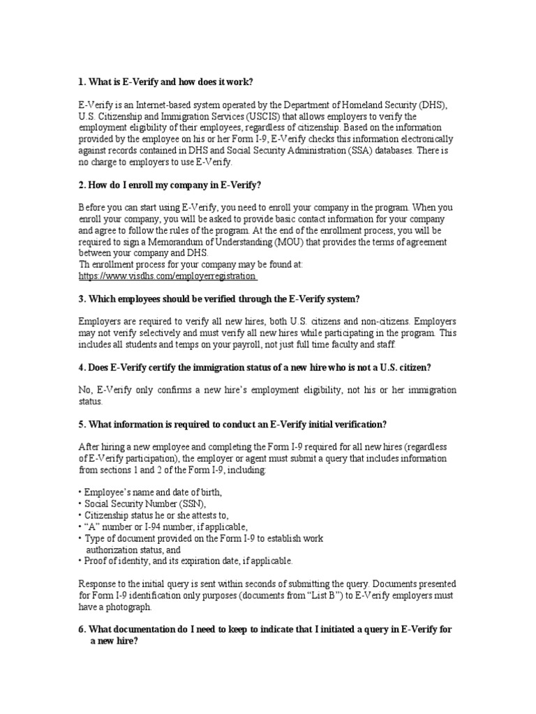 E Verify Faqs | PDF | E Verify | Social Security Number