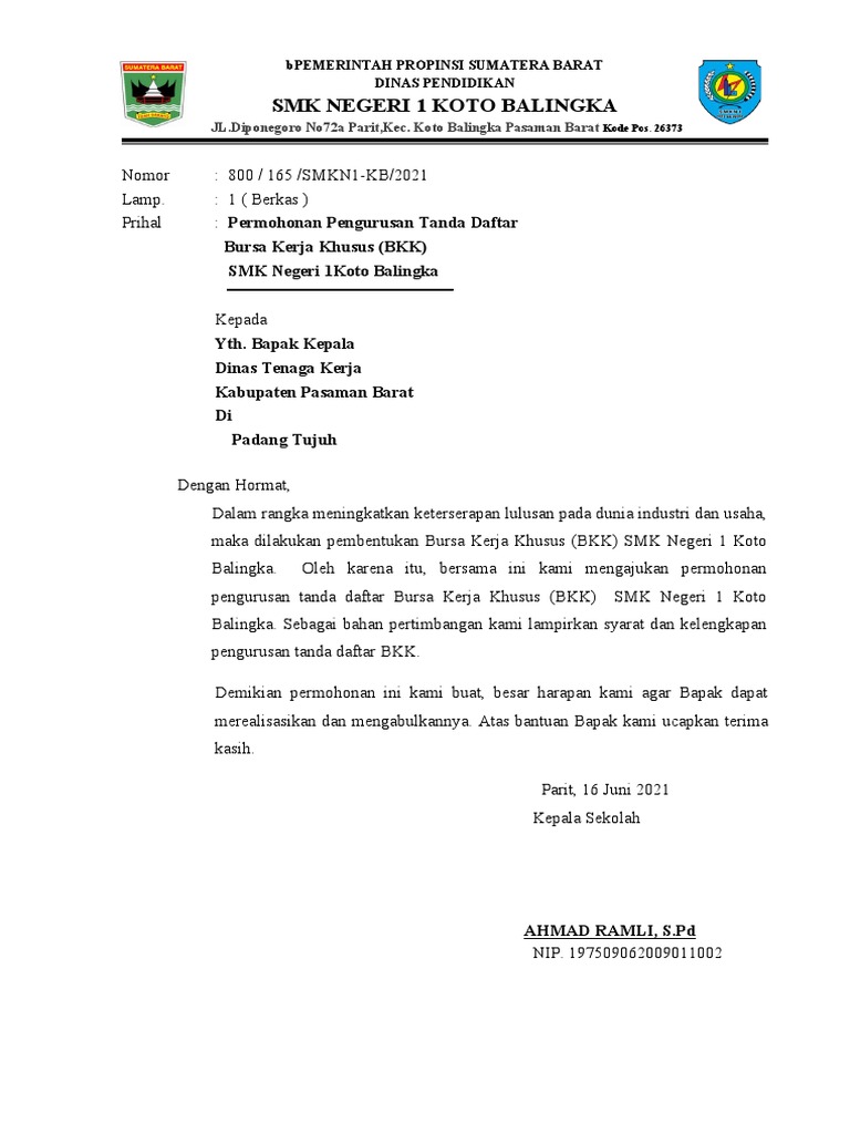 Permohonan Tanda Daftar BKK | PDF