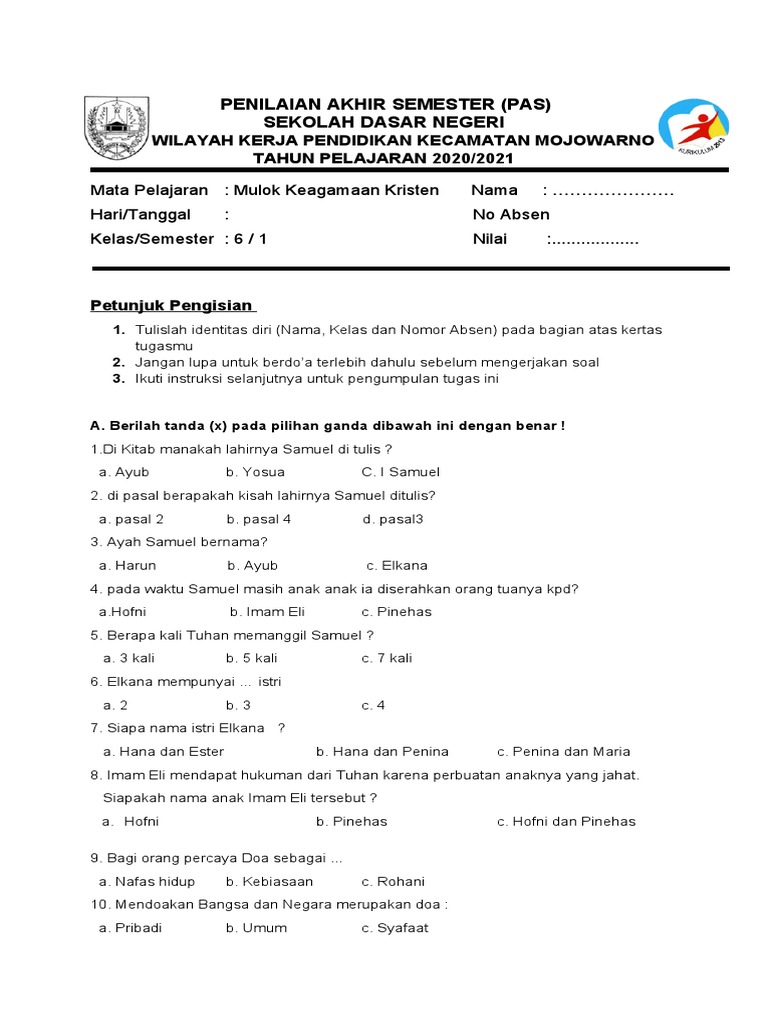 Naskah Soal Pas Mulok Kelas 6 2020-2021 | PDF | Seni & Disiplin Bahasa