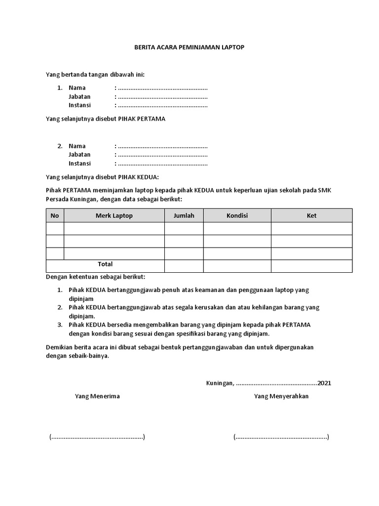 Berita Acara Peminjaman Laptop | PDF