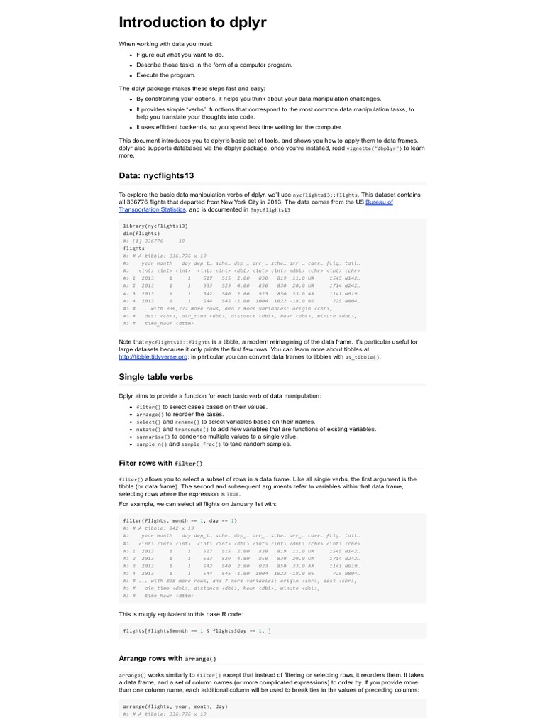 Introduction To Dplyr | PDF | Computer Programming | Software Engineering