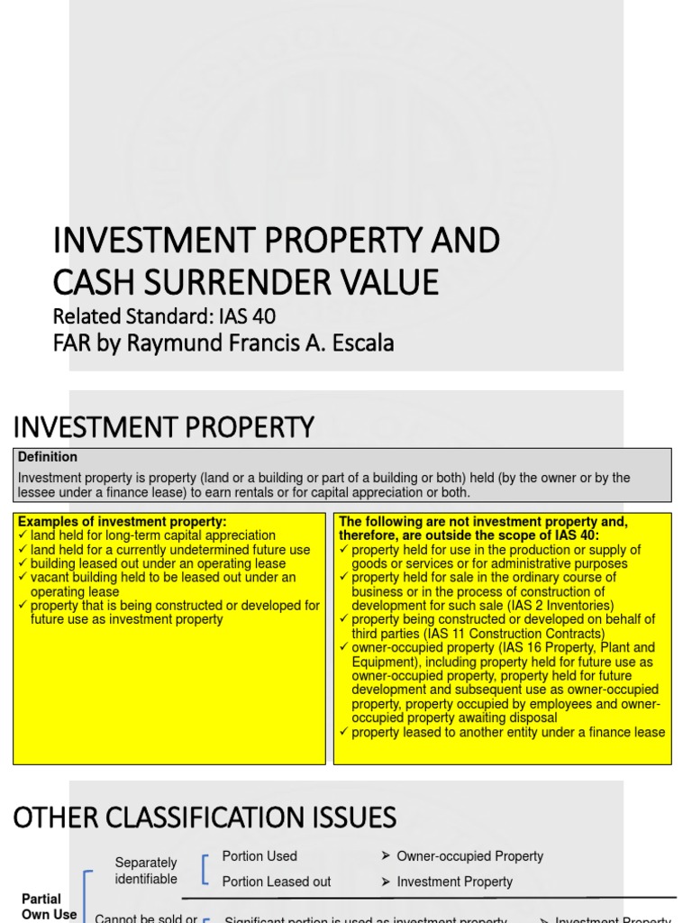 Investment Property & Cash Surrender Value | PDF | Fair Value | Investing