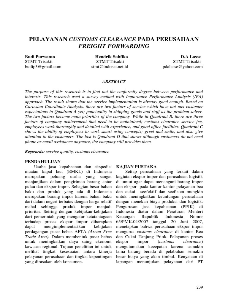 Pelayanan Customs Clearance Pada Perusahaan Freight Forwarding | PDF ...