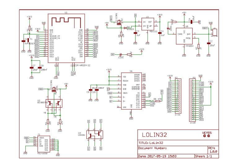 Schematic WeMos LOLIN32 V1.0.0 Based On ESP32 Rev1 Wifi Bluetooth Board ...