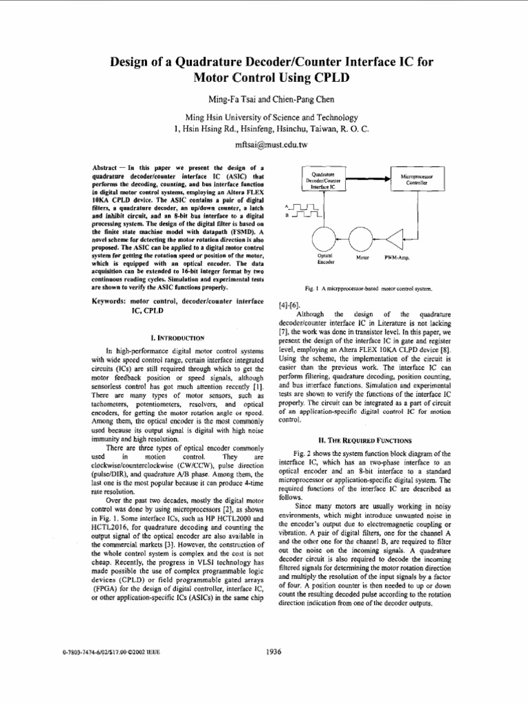 Design of A Quadrature Decodercounter Interface Ic For Motor Con | PDF ...