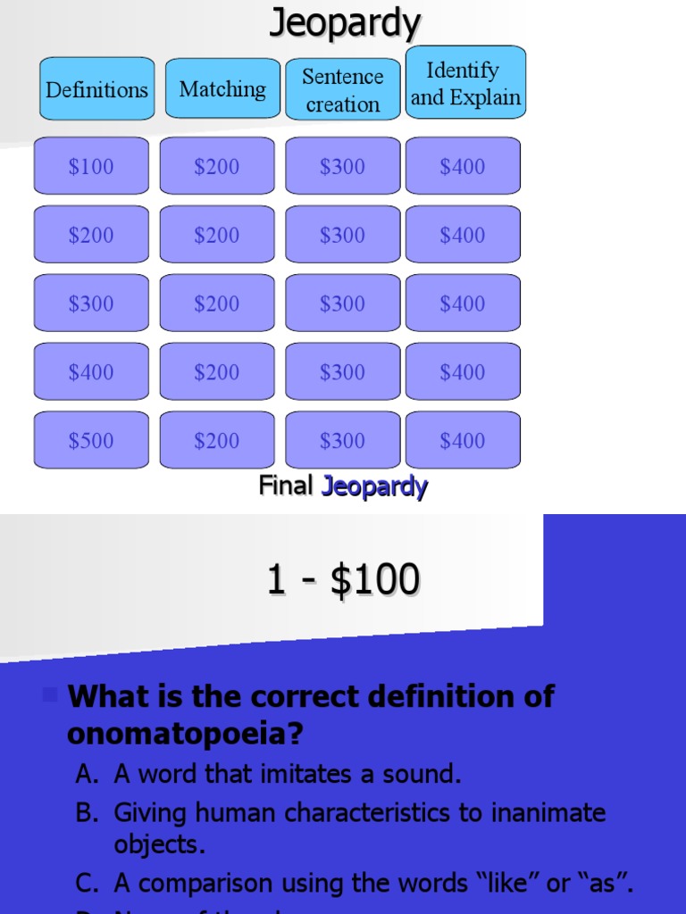 Figurative Language Jeopardy Game | PDF | Linguistics | Human Communication