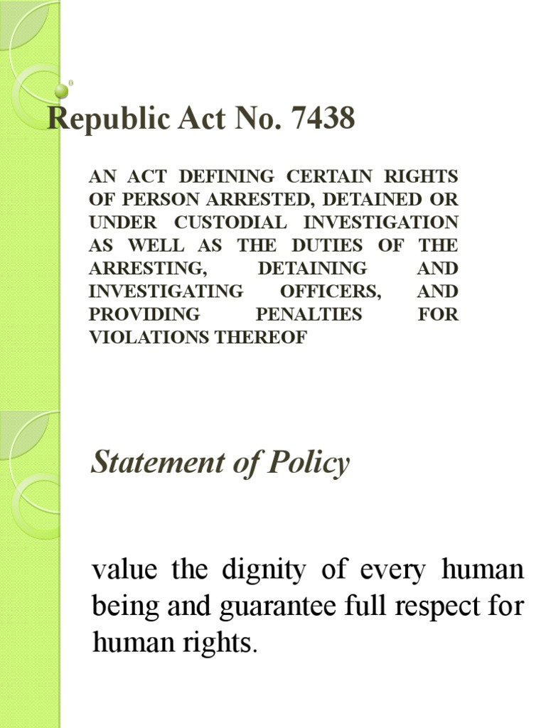 Ra 7438 | PDF | Miranda Warning | Detention (Imprisonment)