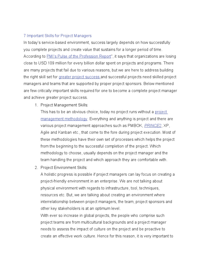 7 Important Skills For Project Managers | PDF | Project Management ...