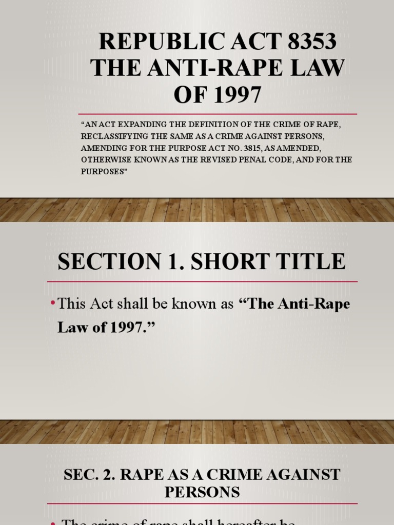 Republic Act 8353 | Download Free PDF | Rape | Sex And The Law