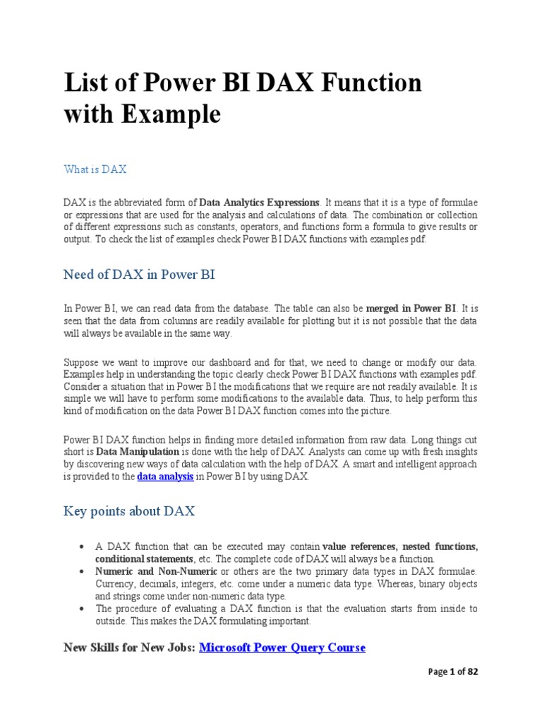 List of Power BI DAX Function With Example | PDF | Business Intelligence | Microsoft Excel