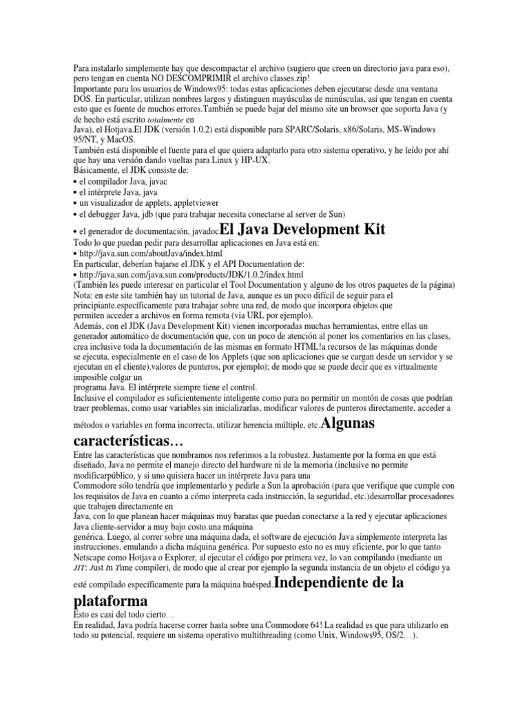 Guía de Instalación y Uso del JDK 1.0.2 | PDF | Java (lenguaje de programación) | Objeto ...