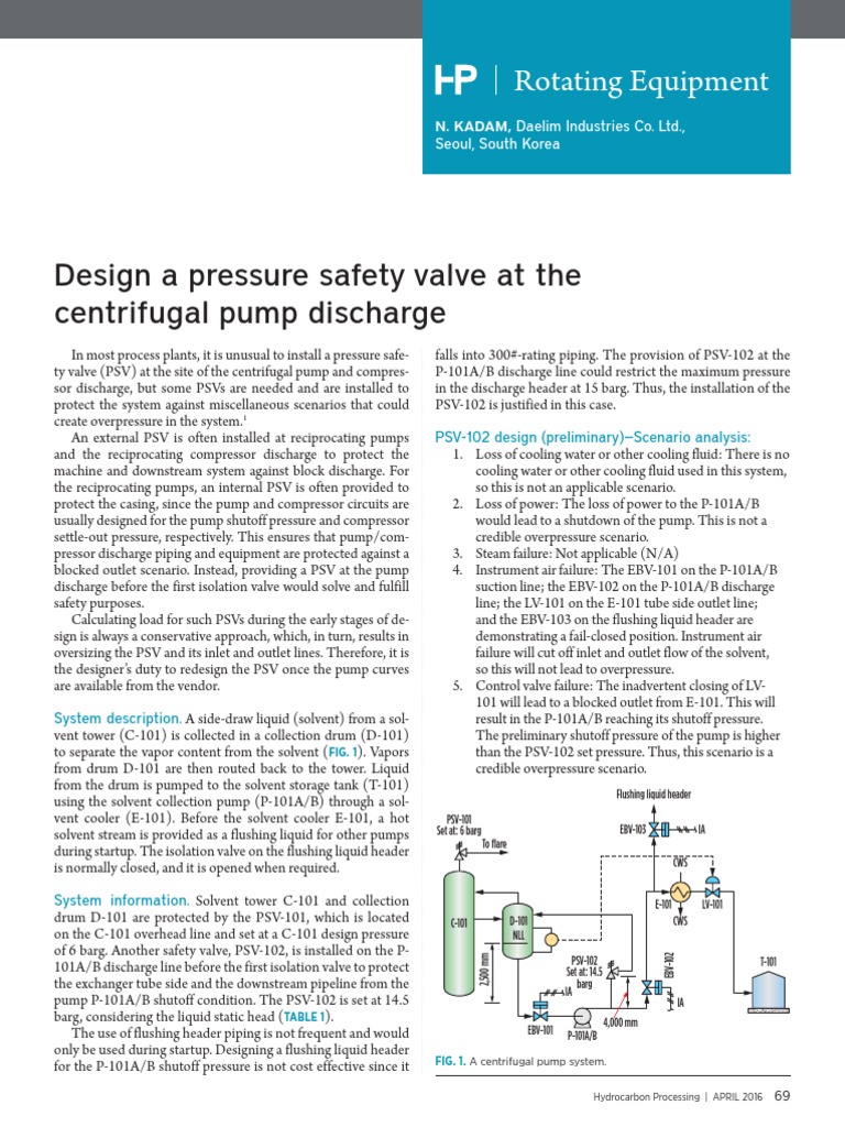 Design A Pressure Safety Valve at The Centrifugal Pump Discharge | PDF ...