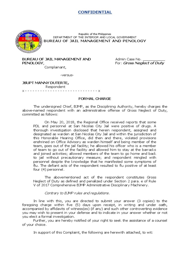 SAMPLE Formal Charge ADMIN CASE | PDF | Affidavit | Judiciaries