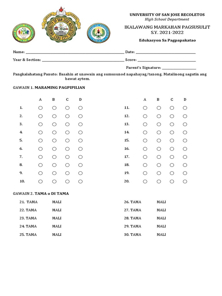 Revised Answer Sheet For The TQ ESP 7 | PDF