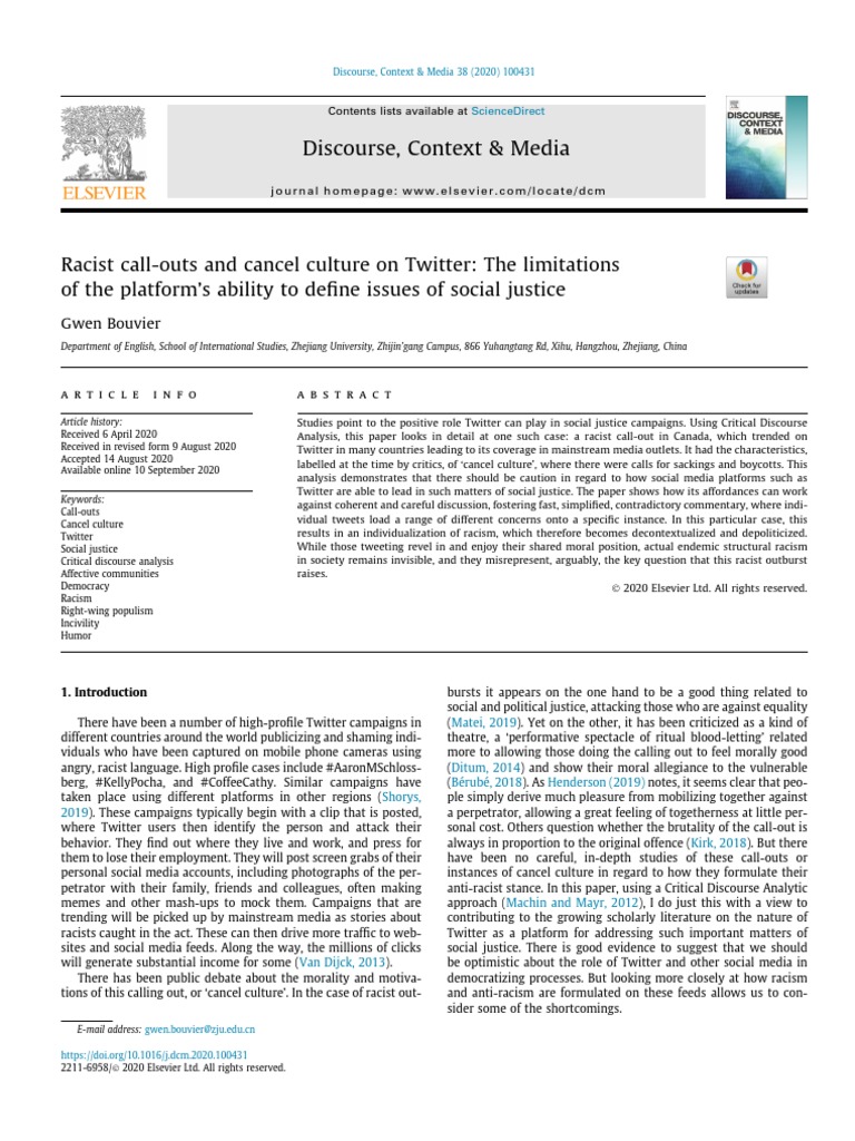 Twitter's Role in Cancel Culture | PDF | Racism | Discrimination & Race ...