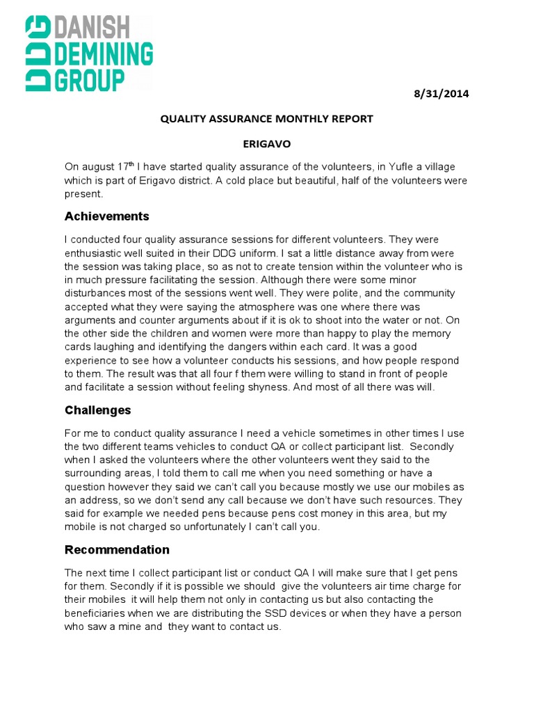 Quality Assurance Report | PDF