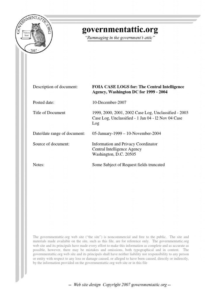 FOIA Logs CIA 1999-2004 | PDF | Central Intelligence Agency ...