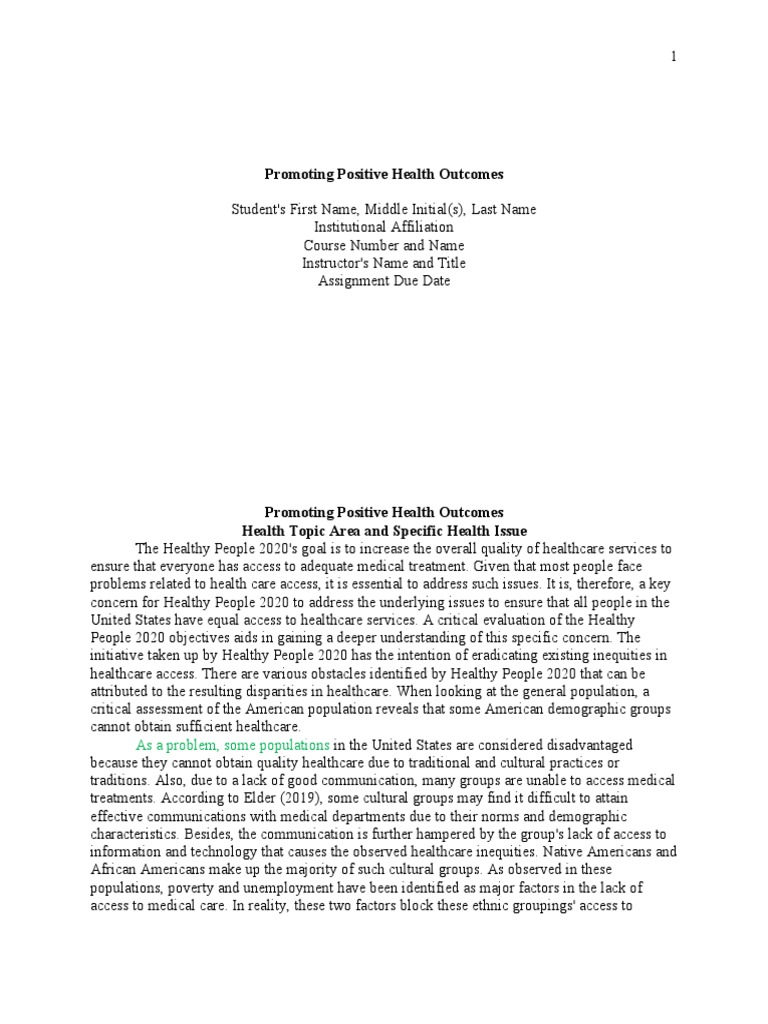 Promoting Positive Health Outcomes | PDF | Health Equity | Health Care
