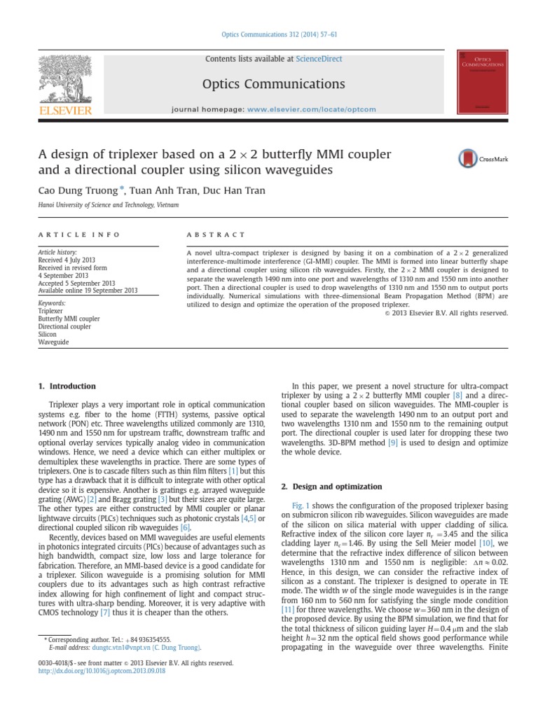 A Design of Triplexer Based On A 2×2 Butterfly MMI Coupler and A Directional Coupler Using ...