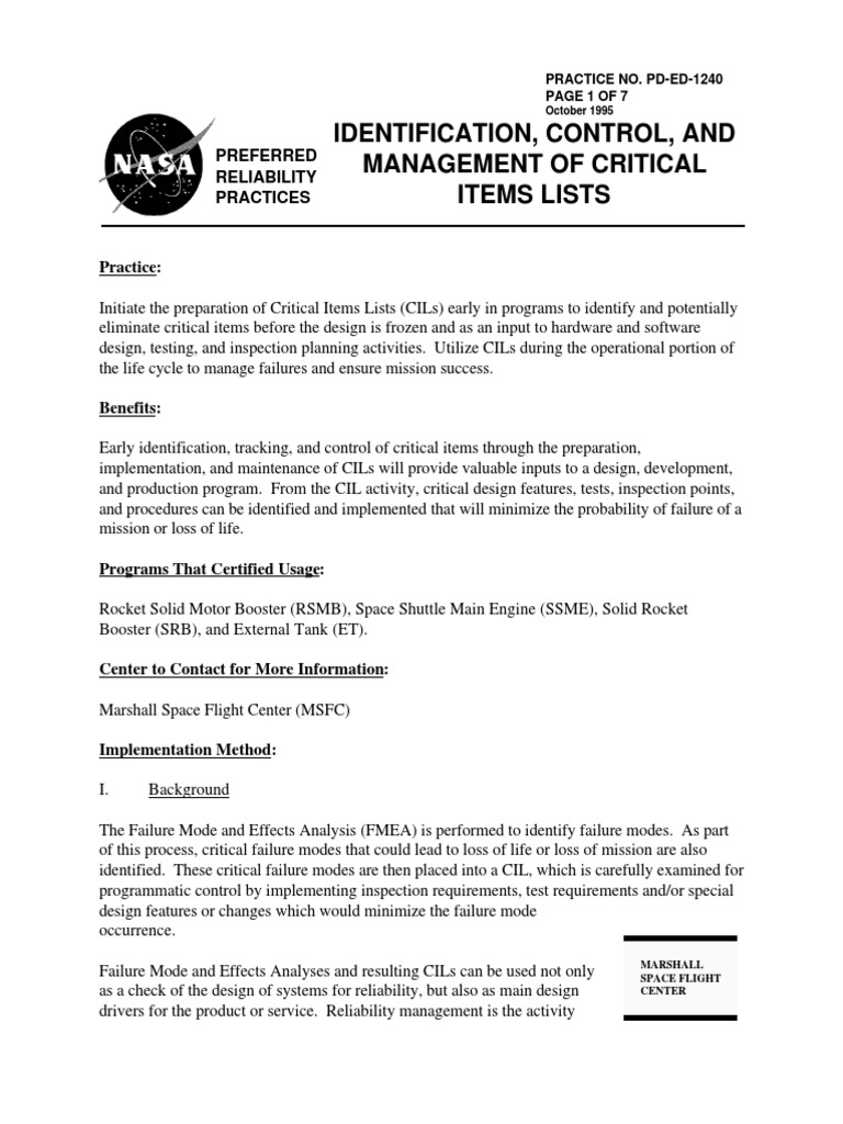 Identification, Control, and Management of Critical Items Lists | PDF ...