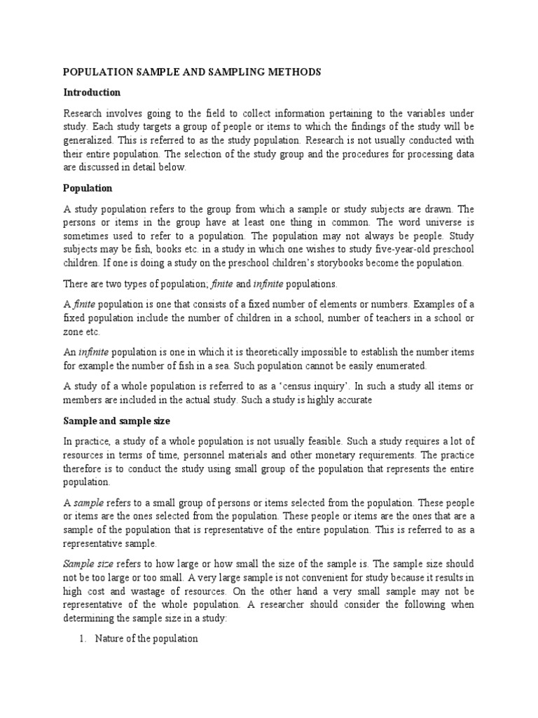 Population Sample and Sampling Methods | PDF | Sampling (Statistics ...