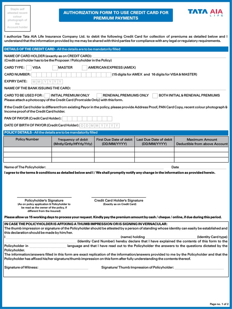 Credit Card Mandate Form | PDF | Insurance | Credit Card