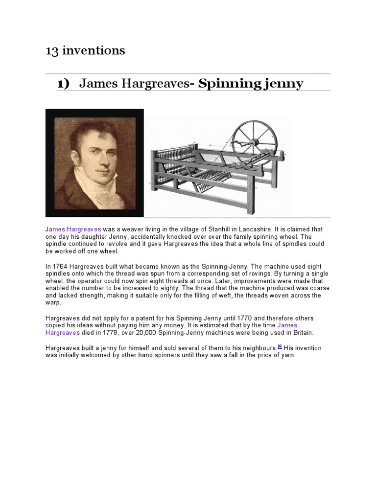 13 Inventions - Docx History | PDF | Weaving | Steam Engine