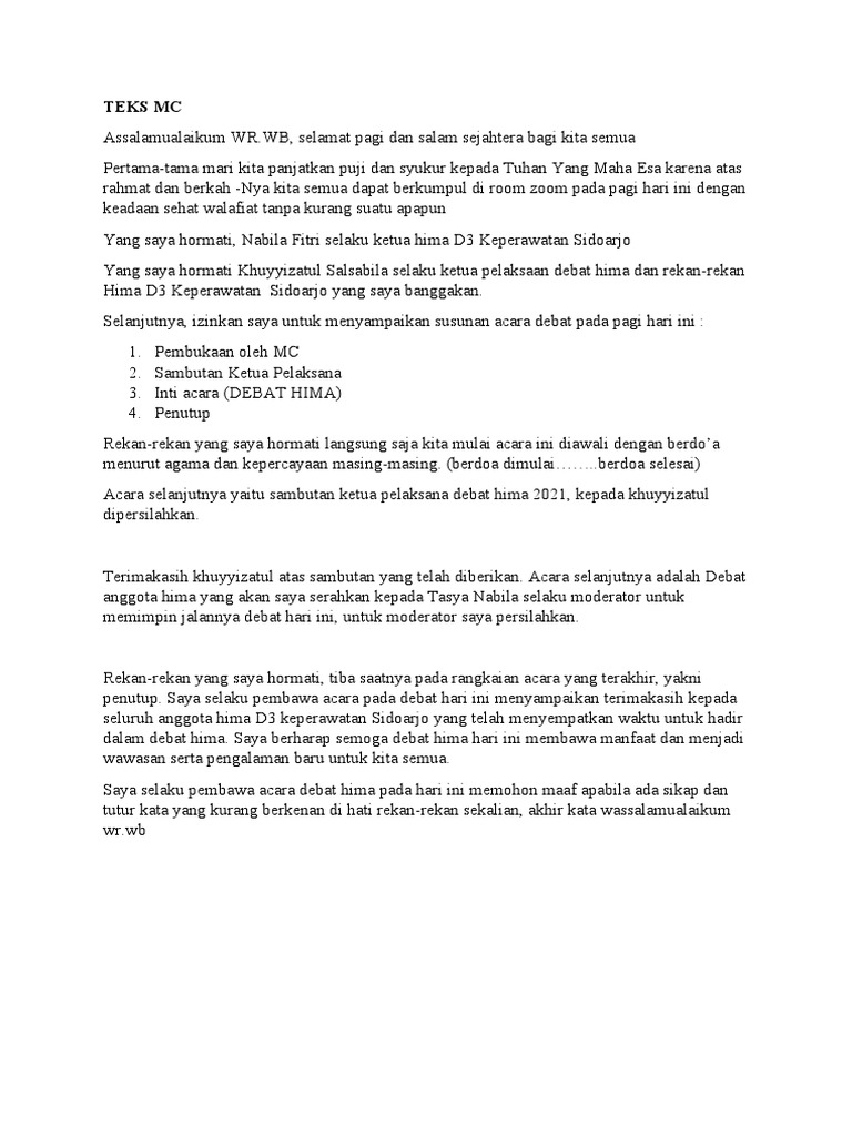 Teks MC Debat-1 | PDF