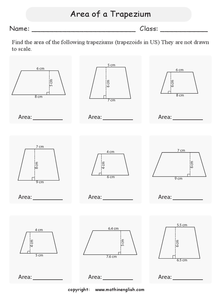 Area of A Trapezium: Name: - Class | PDF | Geometric Shapes | Euclidean ...