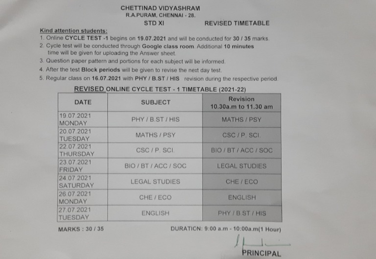 Revised STD Xi Ct1 Timetable | PDF
