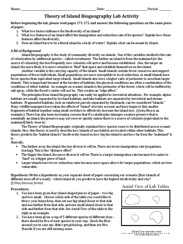 Theory of Island Biogeography Lab Activity | PDF | Biodiversity ...