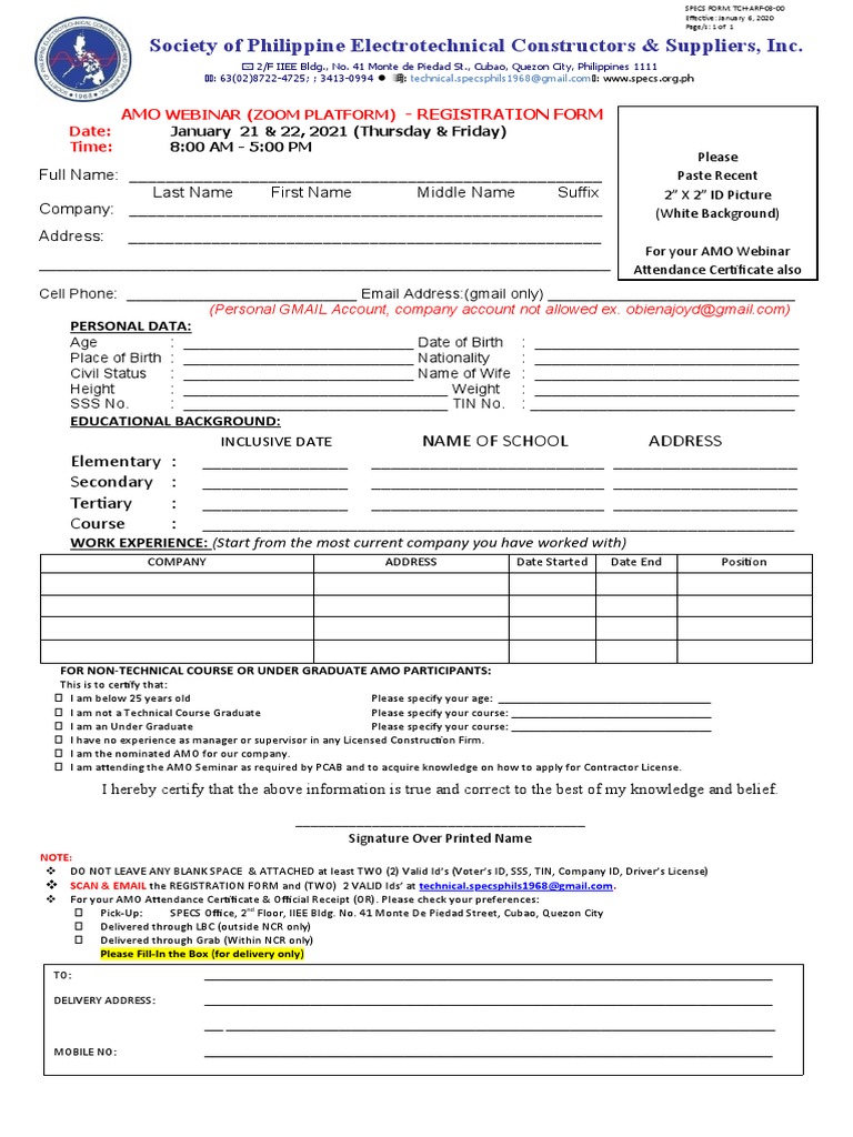 AMO Webinar Registration Form 2021 | PDF | Computing And Information ...