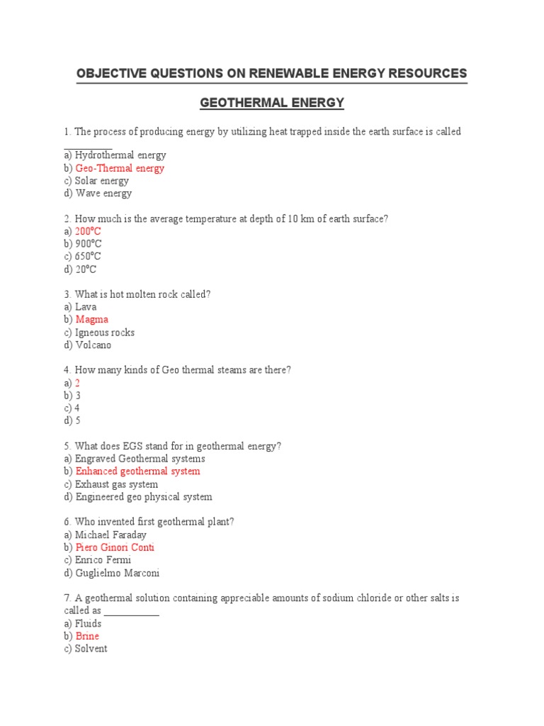 Renewable Energy Quiz | PDF | Wind Turbine | Tide