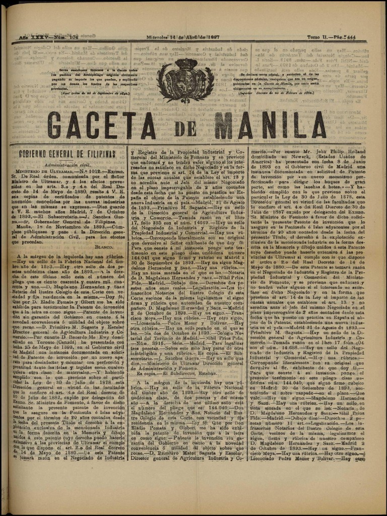 Gaceta de Manila 14 April 1897 | PDF | Patentar | Derecho Civil (Common ...