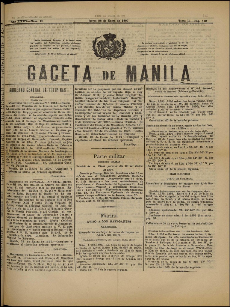 Gaceta de Manila 28 Jan 1897 | PDF | Títulos | Posiciones de autoridad
